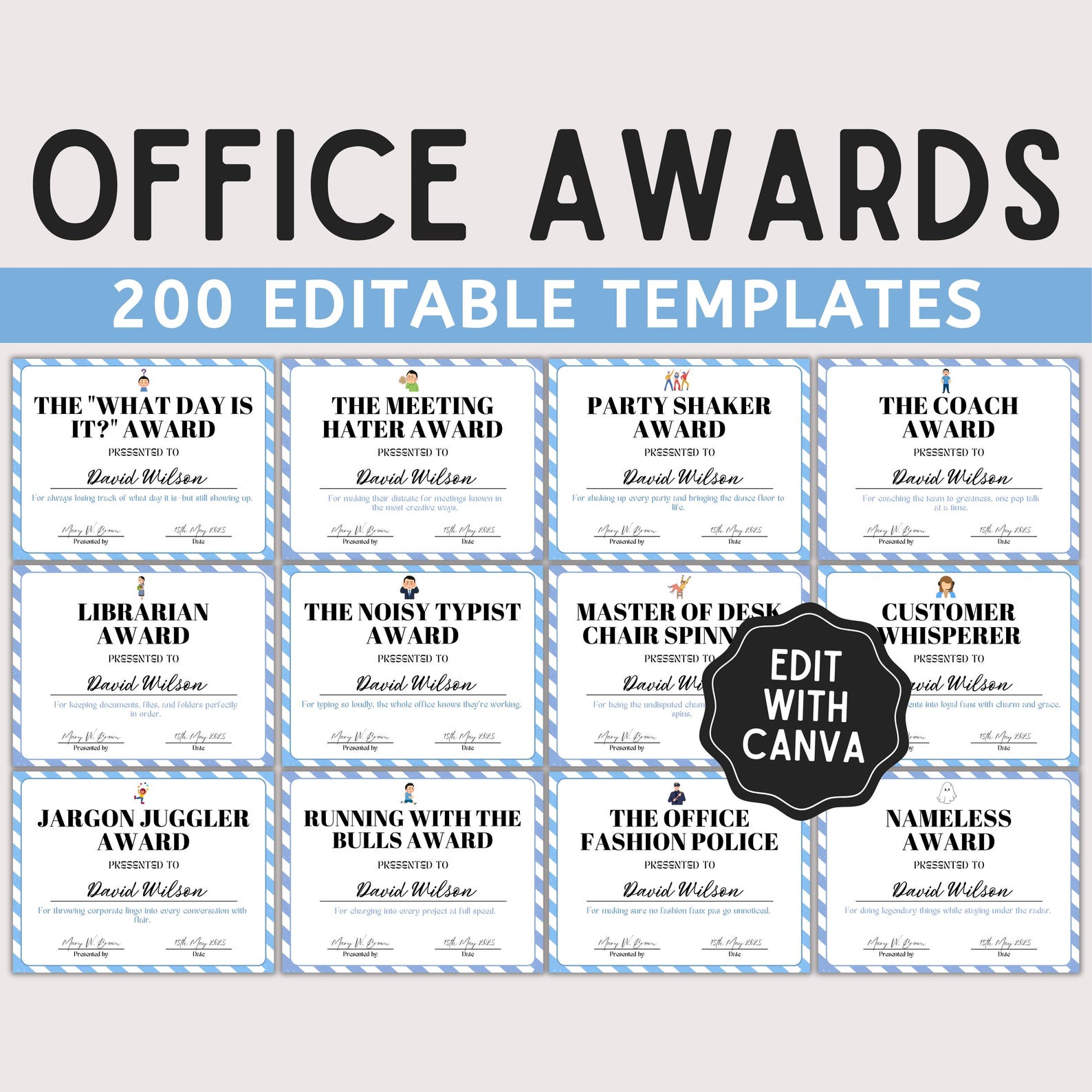 Editable Office Award Certificates: Funny Employee Awards (canva ...