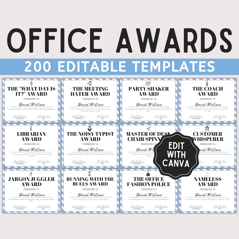 Editable Office Award Certificates: Funny Employee Awards (canva ...