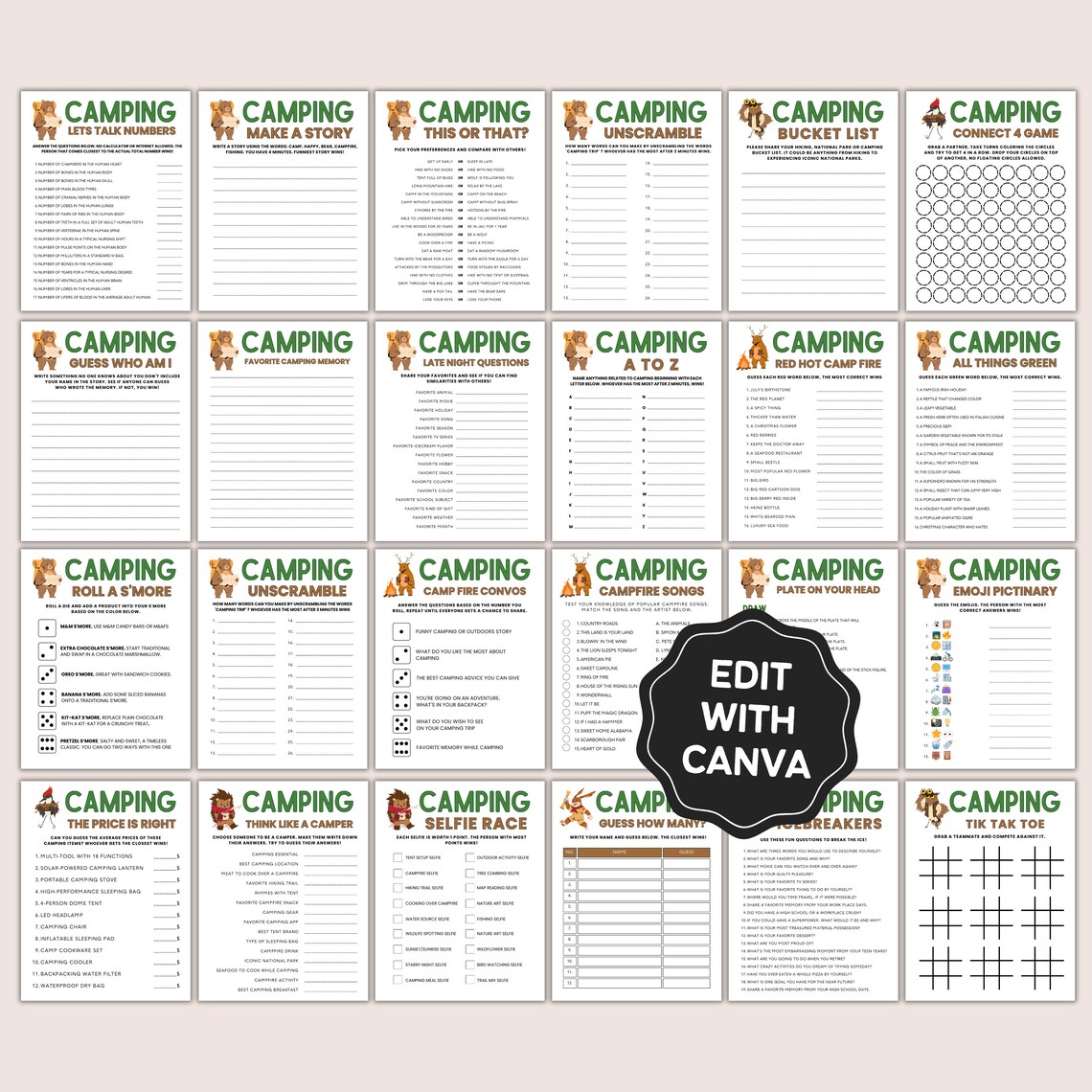 Camping Games Bundle: 60 Printable Activities (PDF) - Etsy