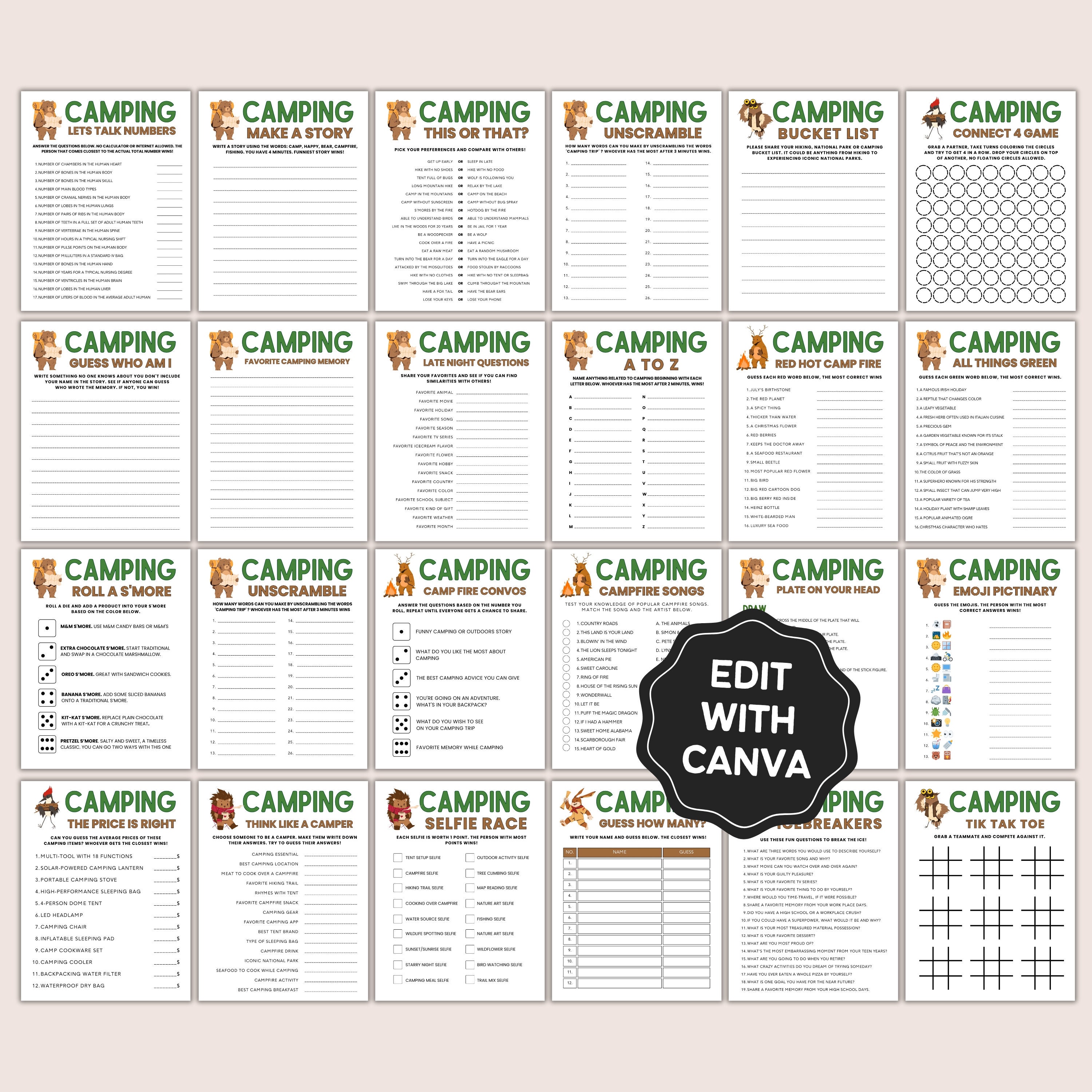 Camping Games Bundle: 60 Printable Activities (PDF) - Etsy