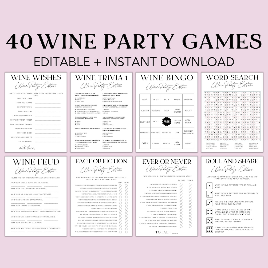 Editable Wine Party Games Wine Bingo Wine Theme Games Wine - Etsy Australia