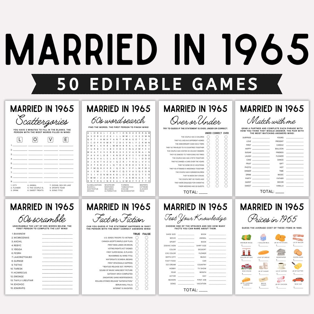 60th Anniversary Games Bundle, Married in 1965 Games, 60th Wedding ...