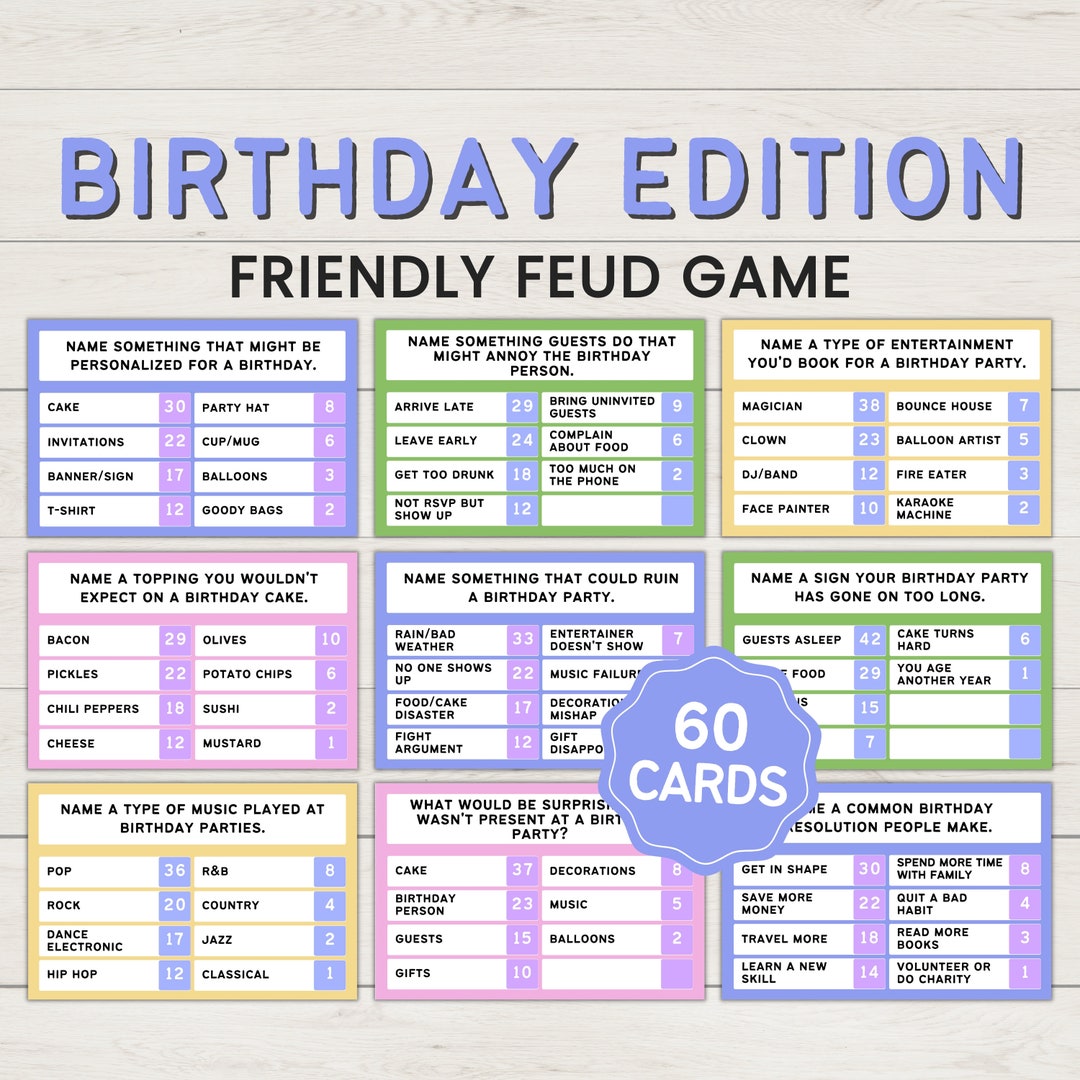 Birthday Friendly Feud Game: Family Trivia Night (printable PDF) - Etsy