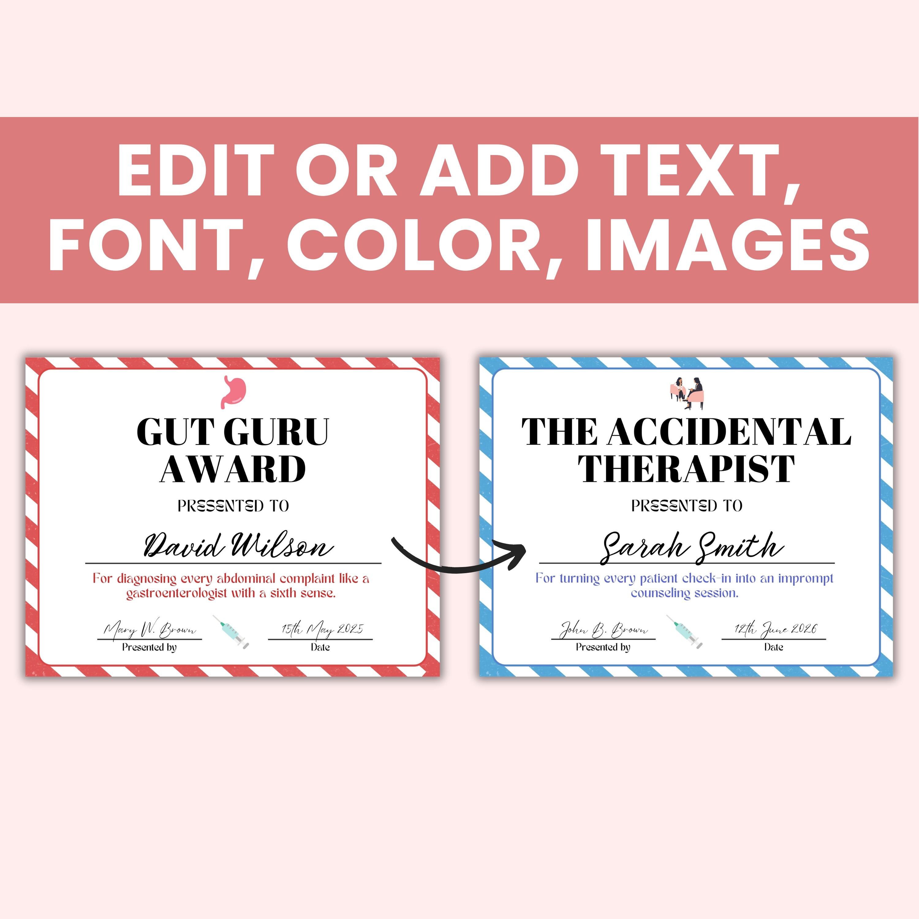 Editable Medical Award Certificates, Nurse Superlatives, Funny Medical ...