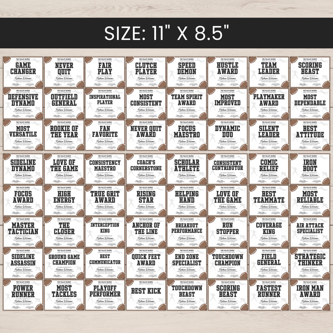 Editable Football Award Certificates, American Football Team Awards ...