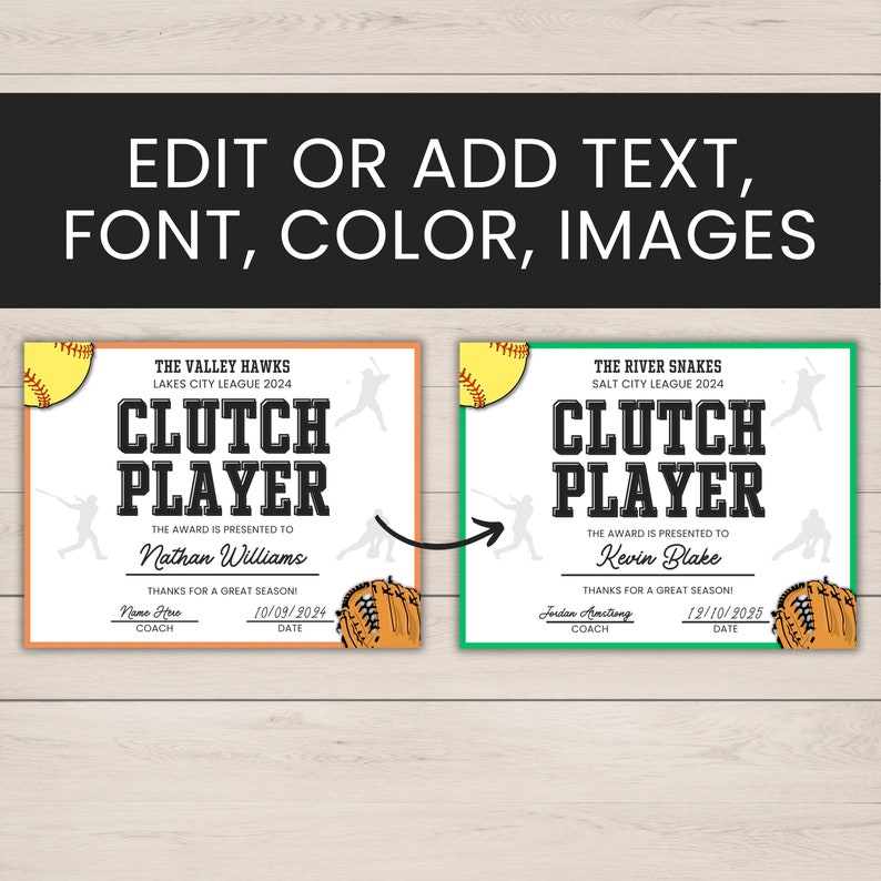 Editable Softball Award Certificates, Softball Team Awards, End of ...