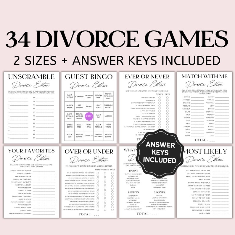 Editable Divorce Party Games Bundle, Couples Games, Breakup Party Games ...