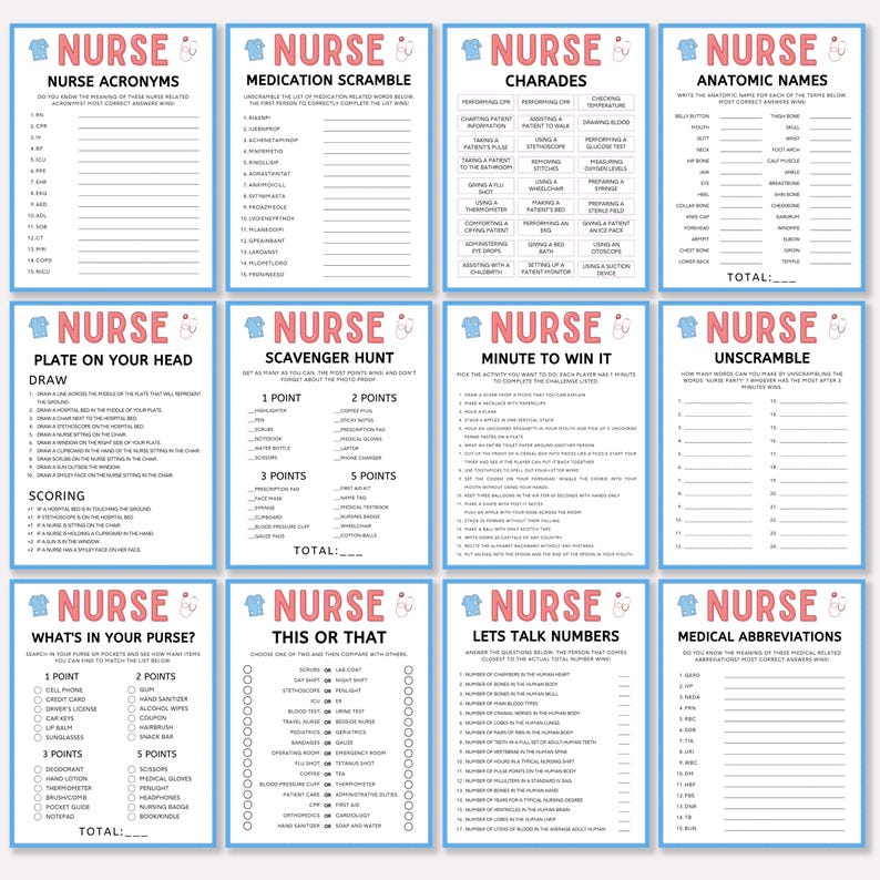 Editable Nurse Party Games Bundle, Nurse Week, Nurse Student, Nurse ...