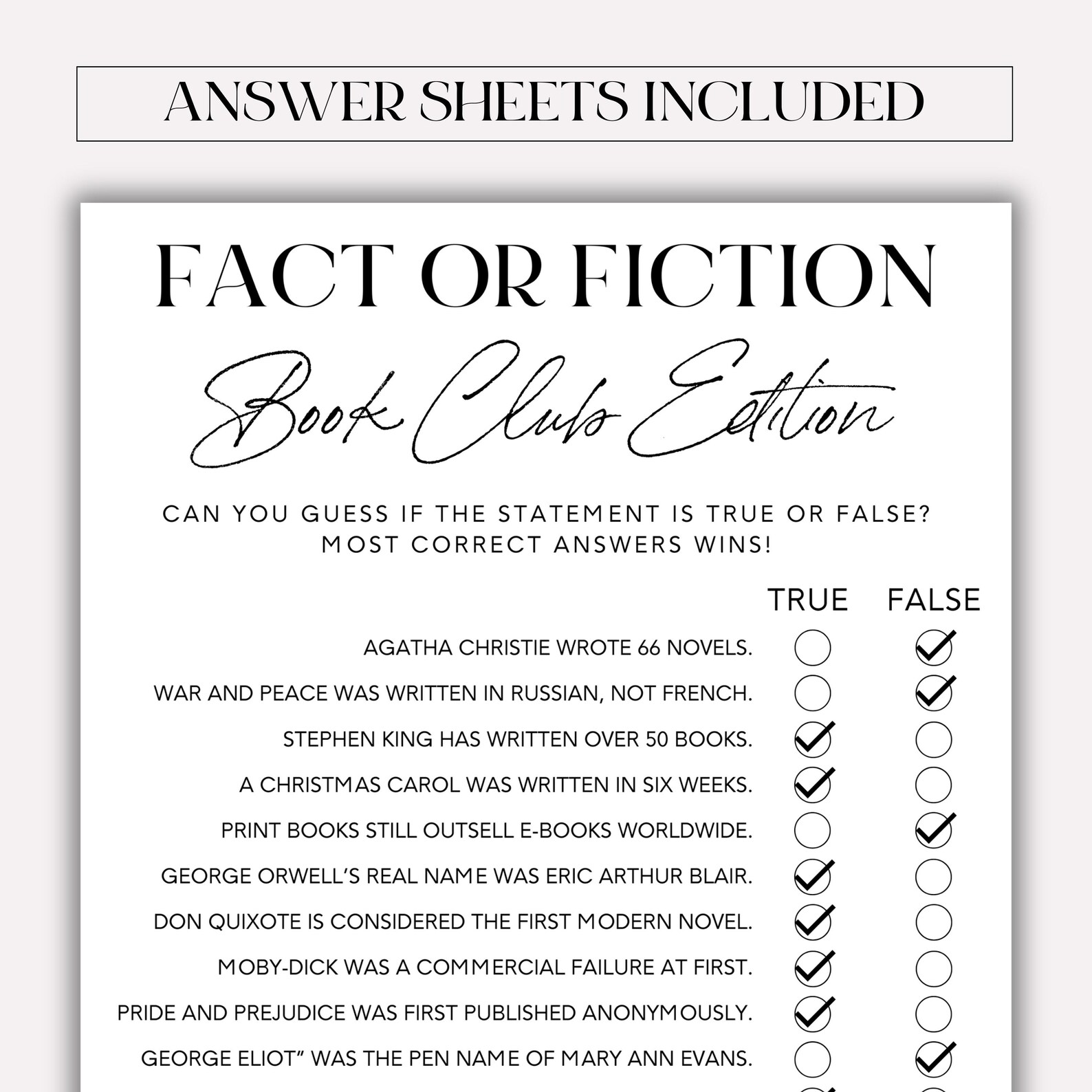 Book Club Games, Book Club Icebreakers, Book Club Activity, Printable ...