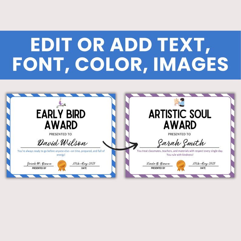 Editable Classroom Award Certificates: 100+ Student Templates (CANVA ...