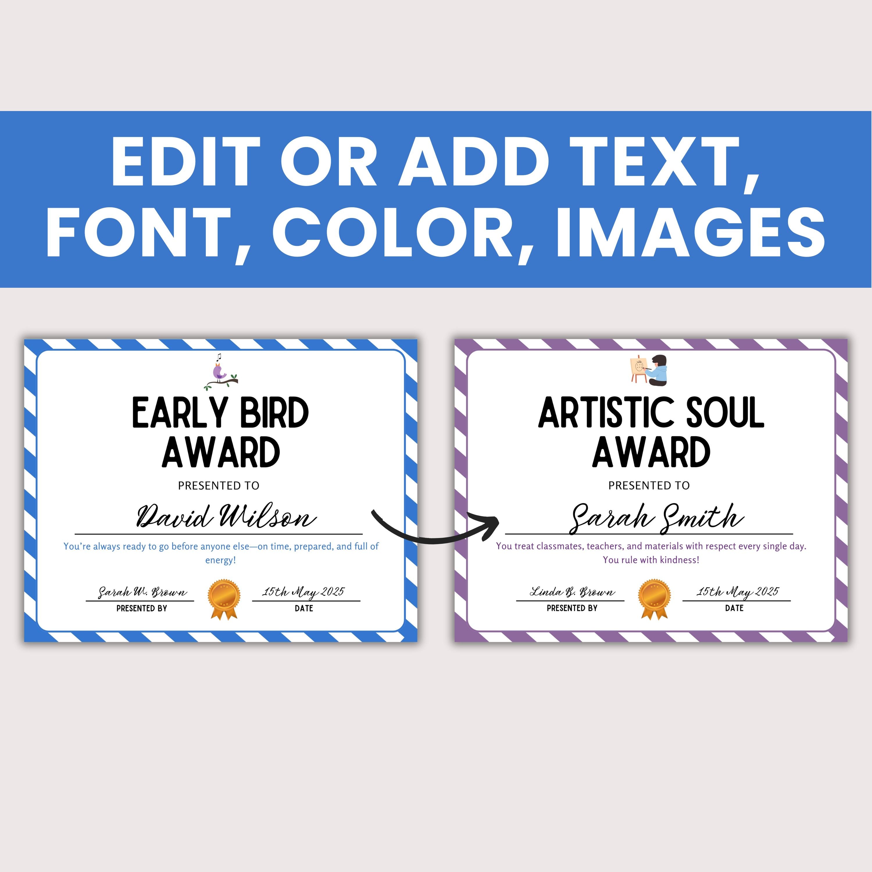 Editable Classroom Award Certificates: 100+ Student Templates (CANVA ...