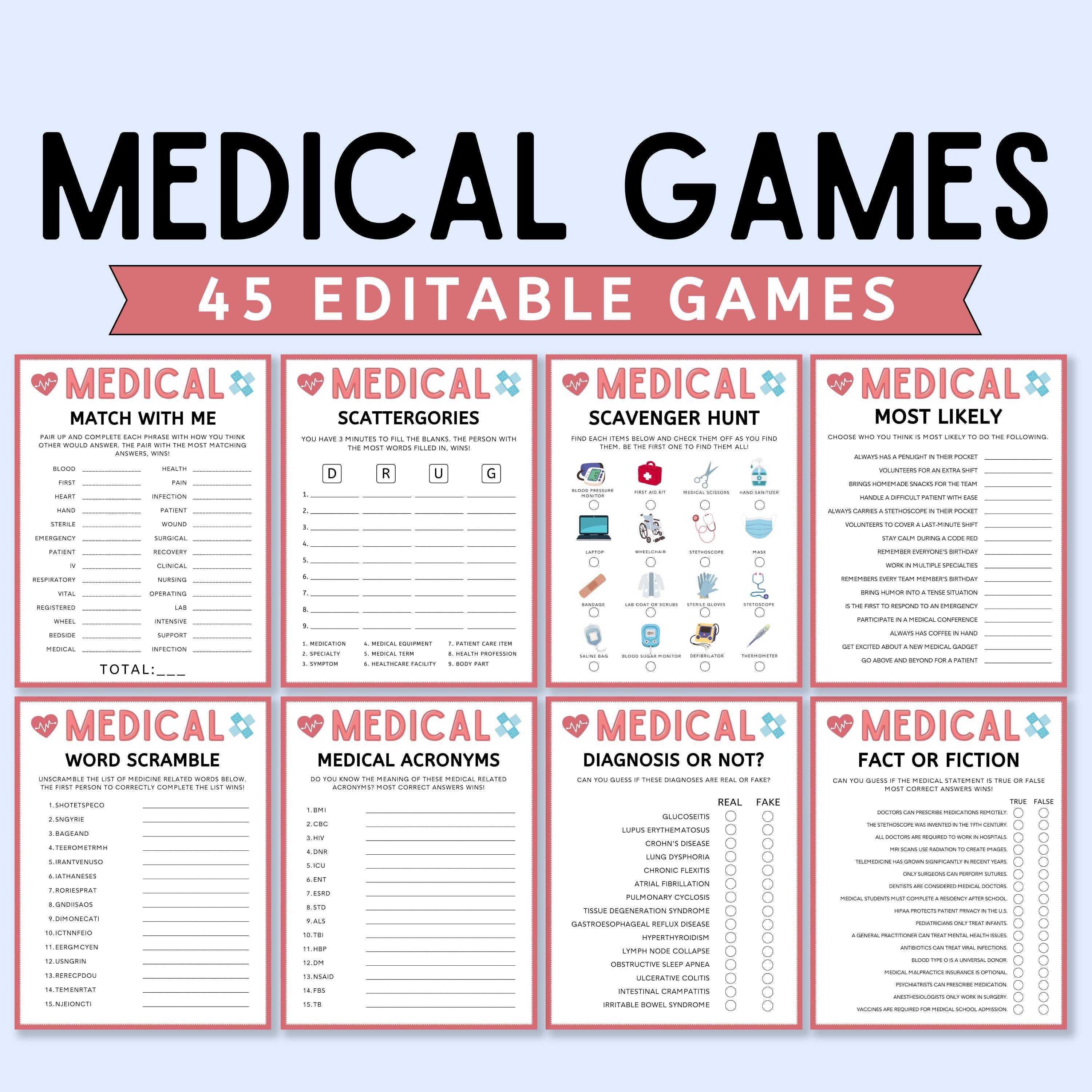 Editable Medical Games Bundle: 45 Printable Party Games (CANVA) - Etsy