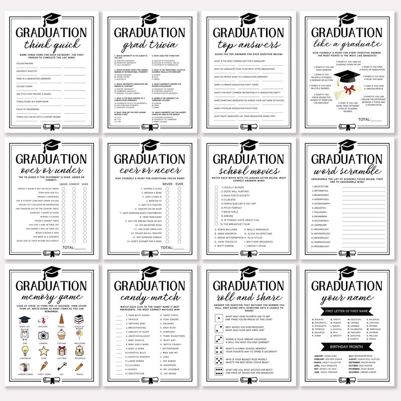 Graduation Games 2026 Bundle: Editable Graduation Party Games, Class of ...