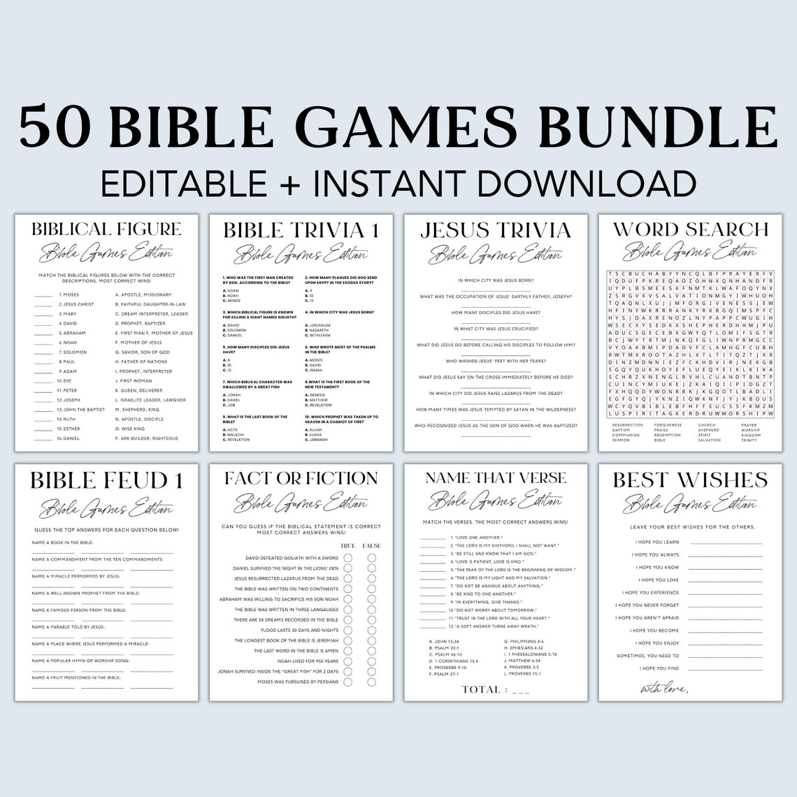 50 Editable Bible Games Bundle: Trivia, Study, Youth (canva Template ...