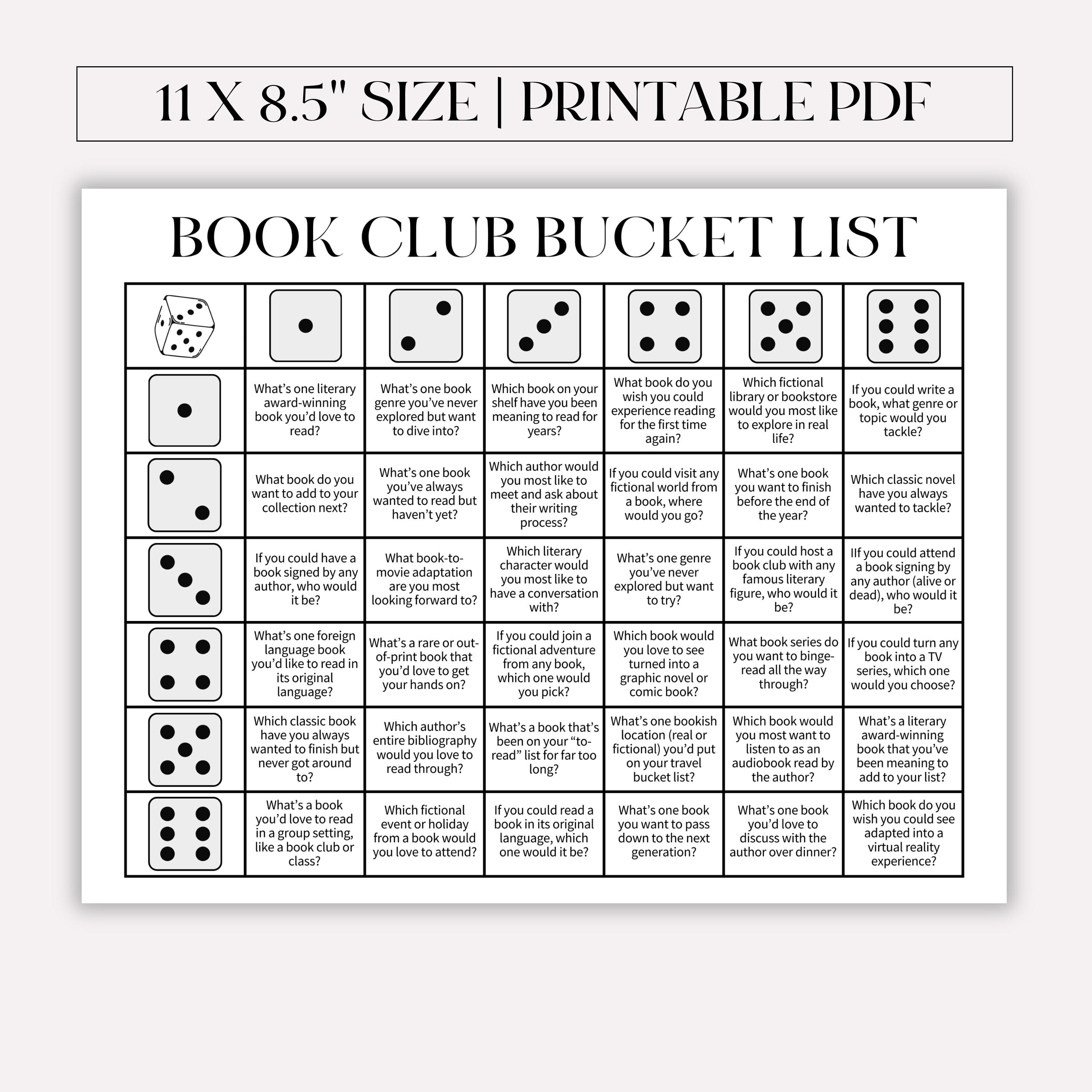 Book Club Dice, Book Club Questions, Book Club Discussion Cards, Book ...