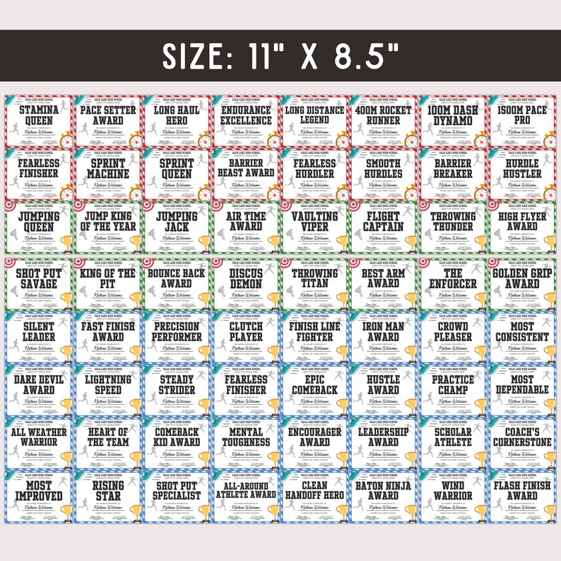 Editable Track and Field Award Certificates: 250 Team Awards (CANVA) - Etsy