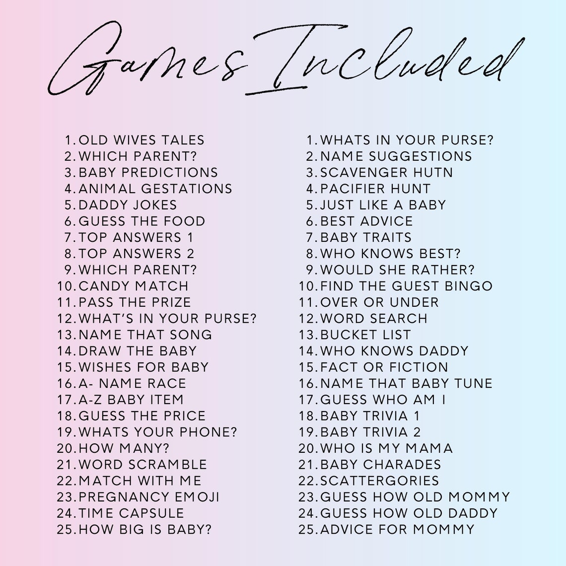 Gender Reveal Games Bundle: 50 Party Games, Old Wives Tales (canva ...