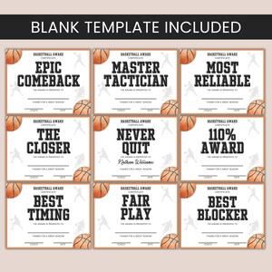 Editable Basketball Award Certificates, Basketball Team Awards, End of ...