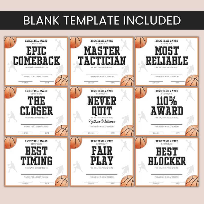 Editable Basketball Award Certificates, Basketball Team Awards, End of ...