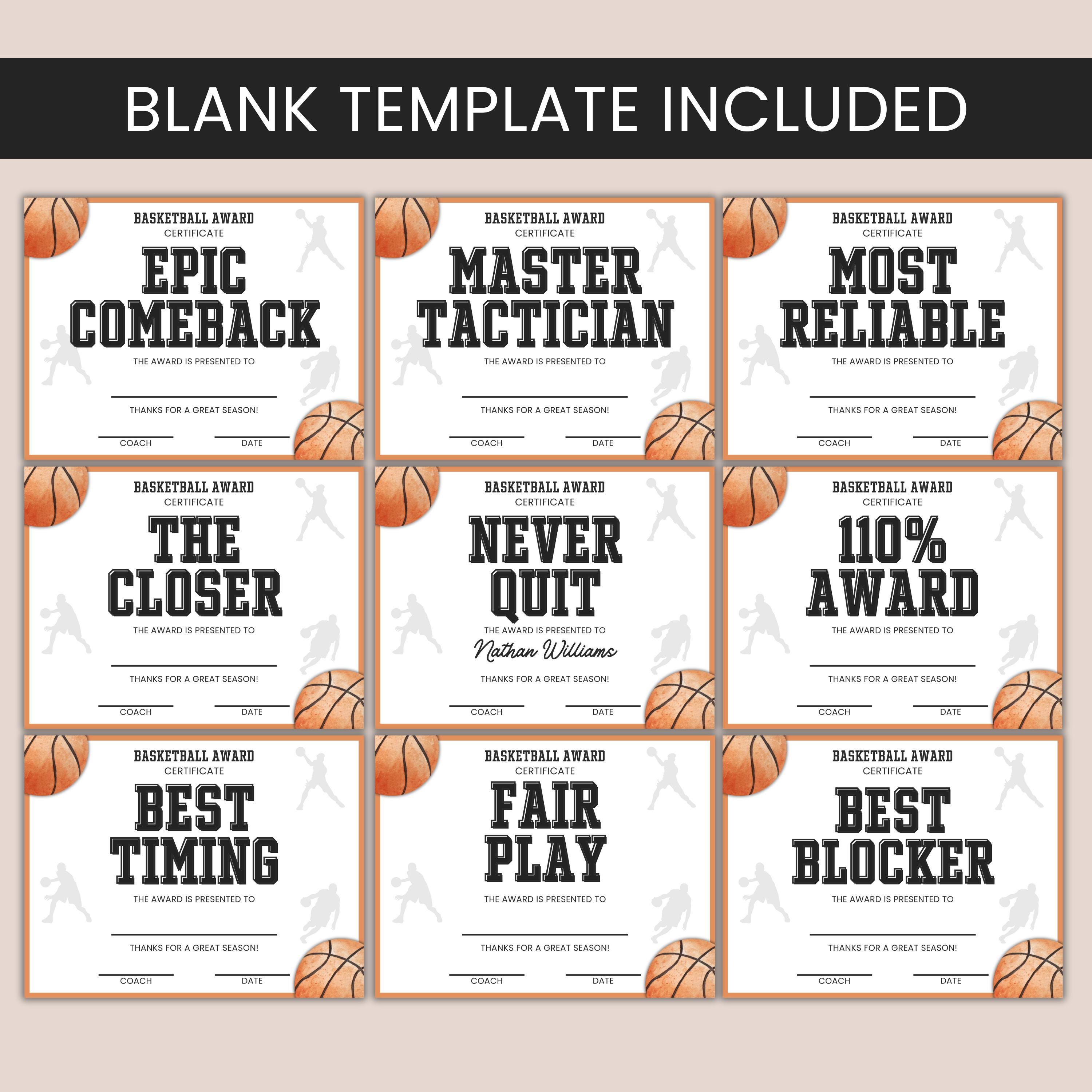 Editable Basketball Award Certificates, Basketball Team Awards, End of ...