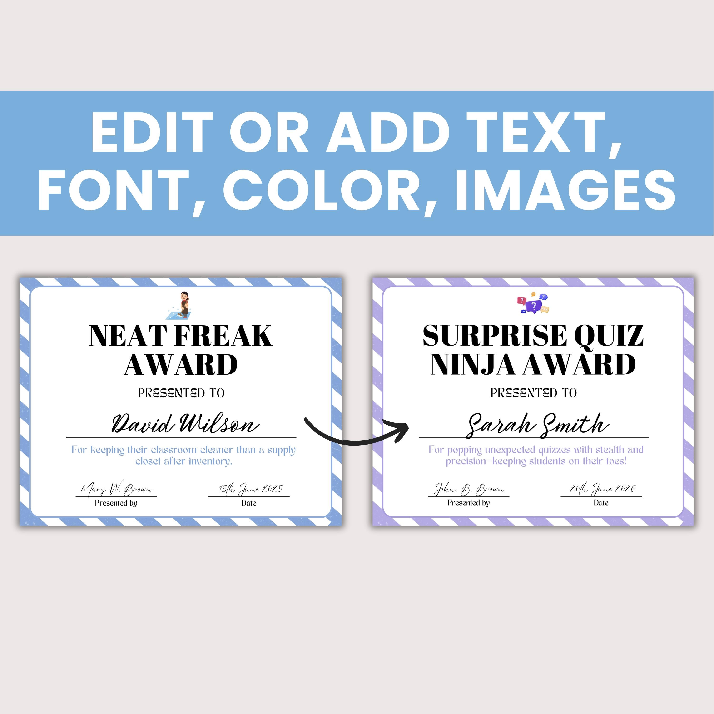 Editable Teacher Awards: 200+ School Superlatives (CANVA) - Etsy