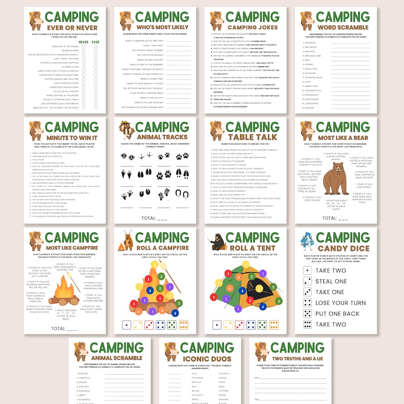 Camping Games Bundle: 60 Printable Activities (PDF) - Etsy