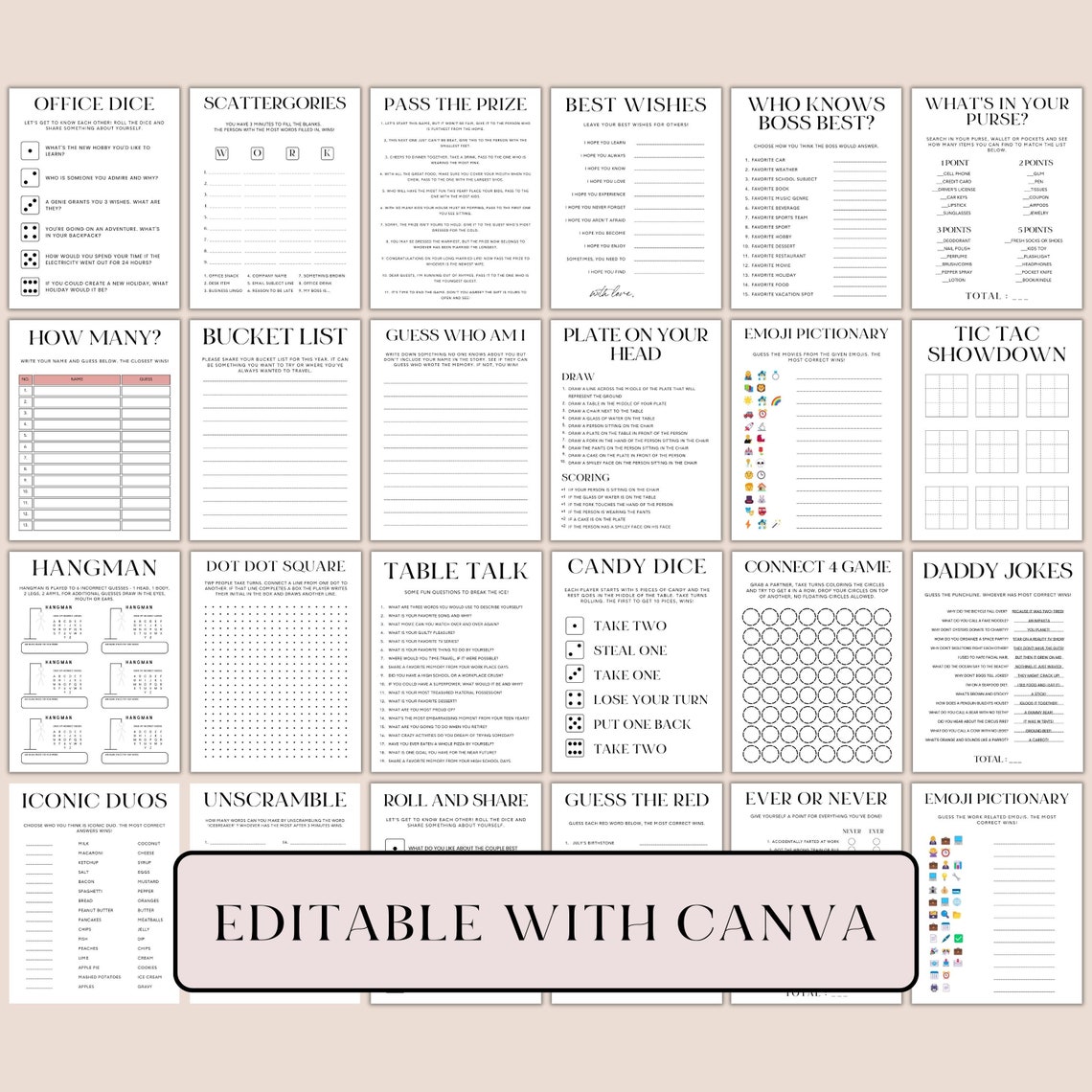 Editable Icebreaker Games Bundle: Work & Office Party (canva Template ...