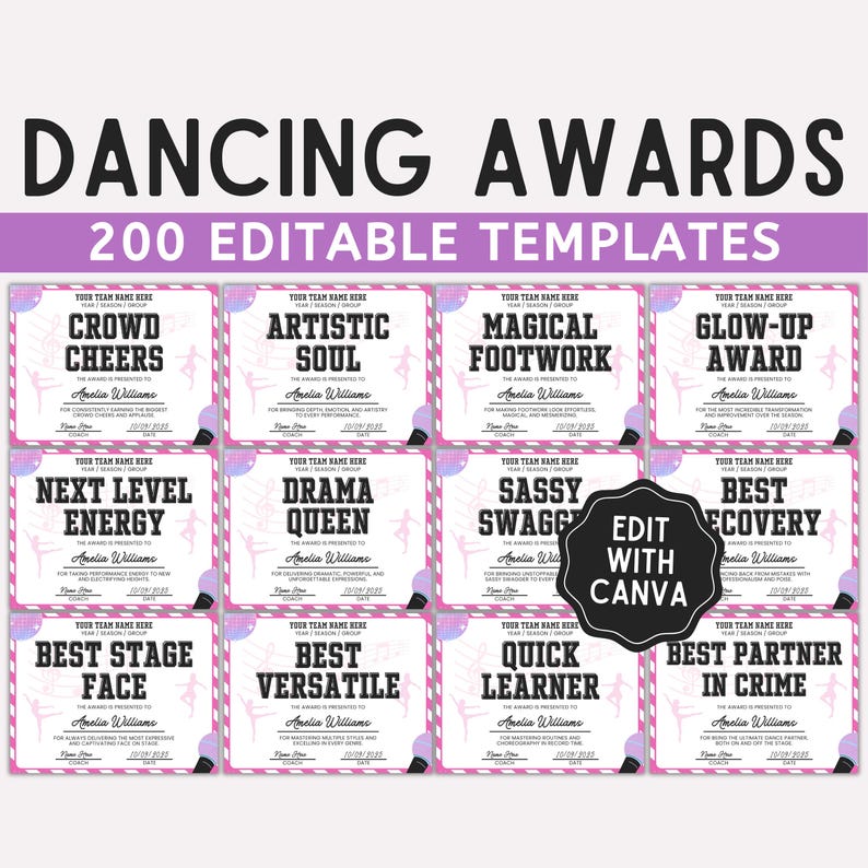 Editable Dance Award Certificates: 200+ Dancing Team Awards (CANVA) - Etsy