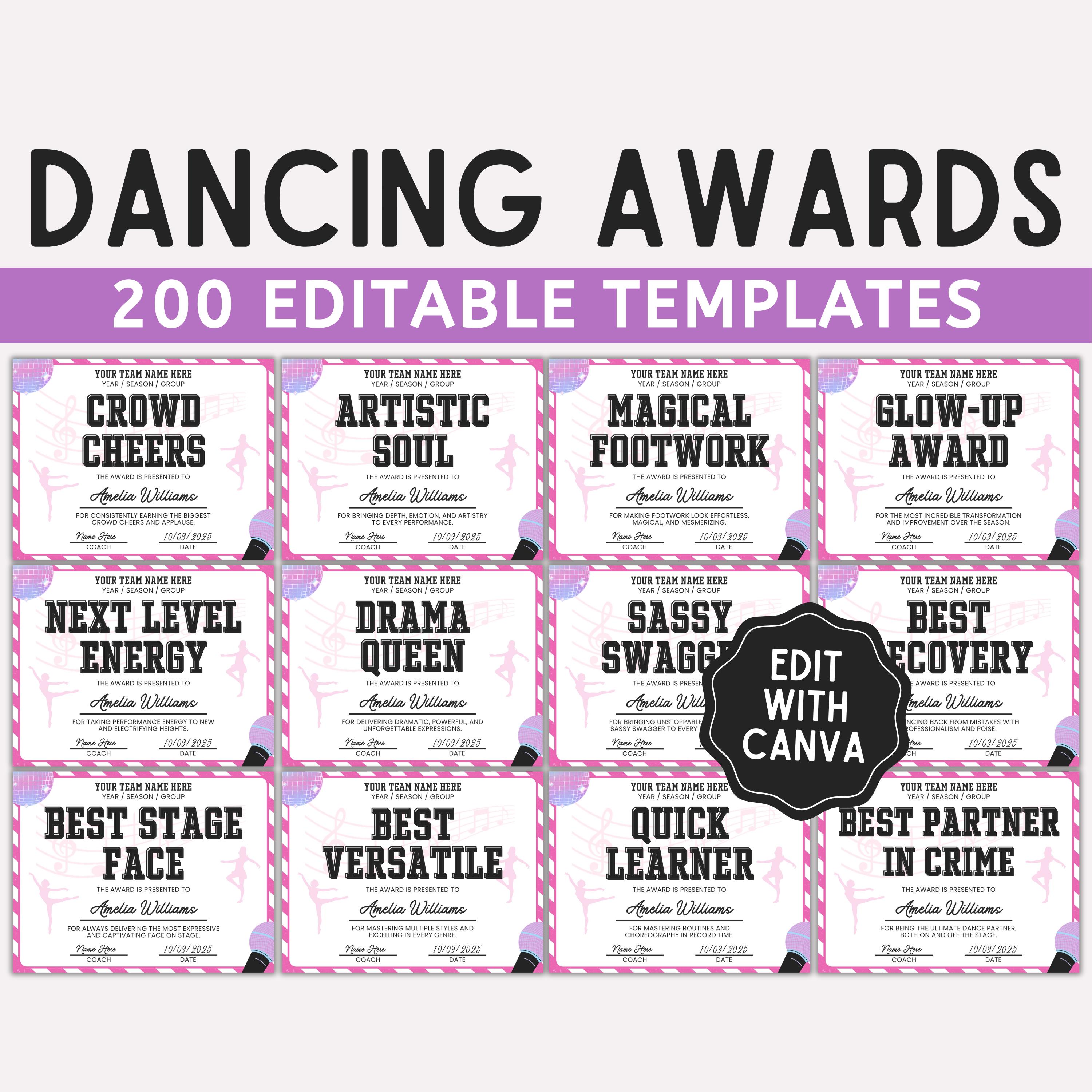 Editable Dance Award Certificates: 200+ Dancing Team Awards (CANVA) - Etsy