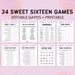 Editable Sweet Sixteen Birthday, 16th Birthday Games, 16th Birthday ...