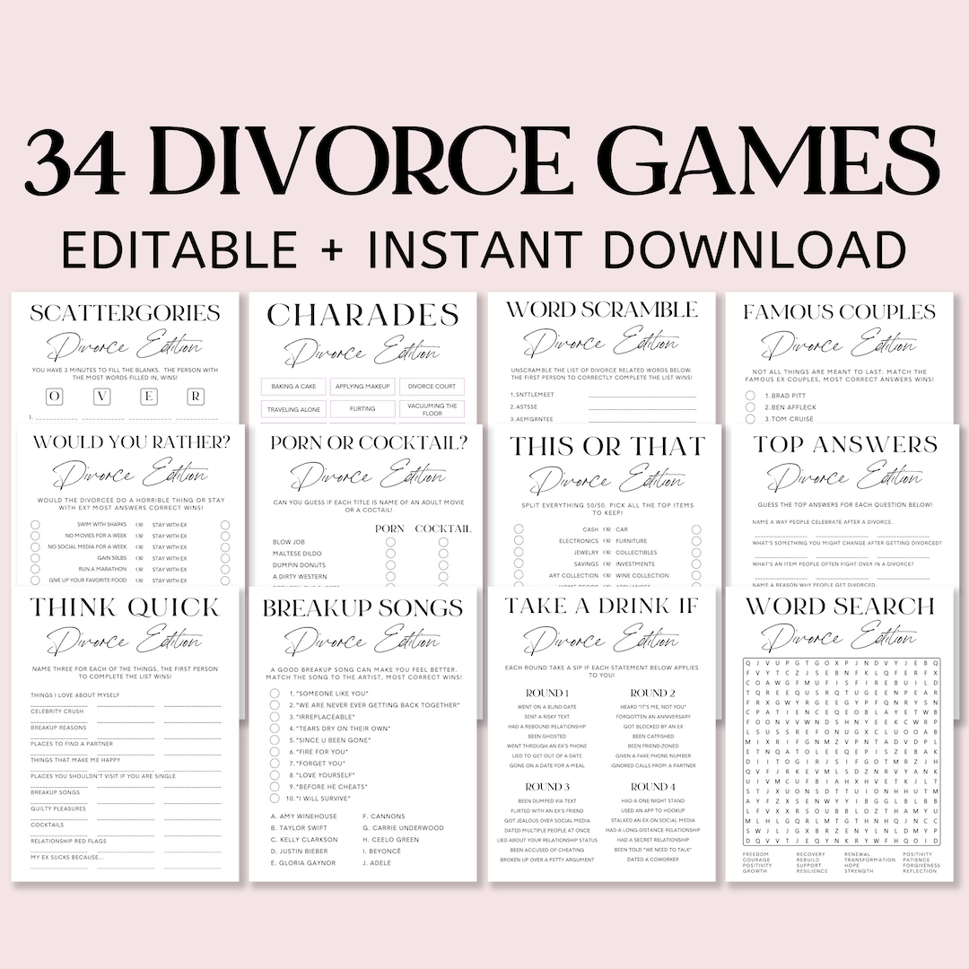 Editable Divorce Party Games Bundle, Couples Games, Breakup Party Games ...