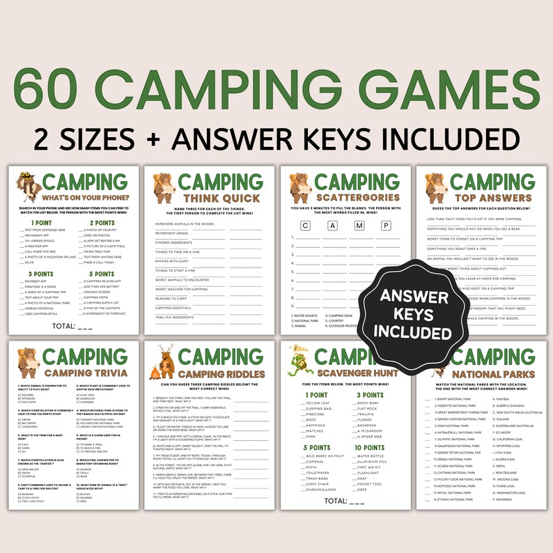 Camping Games Bundle: 60 Printable Activities (PDF) - Etsy