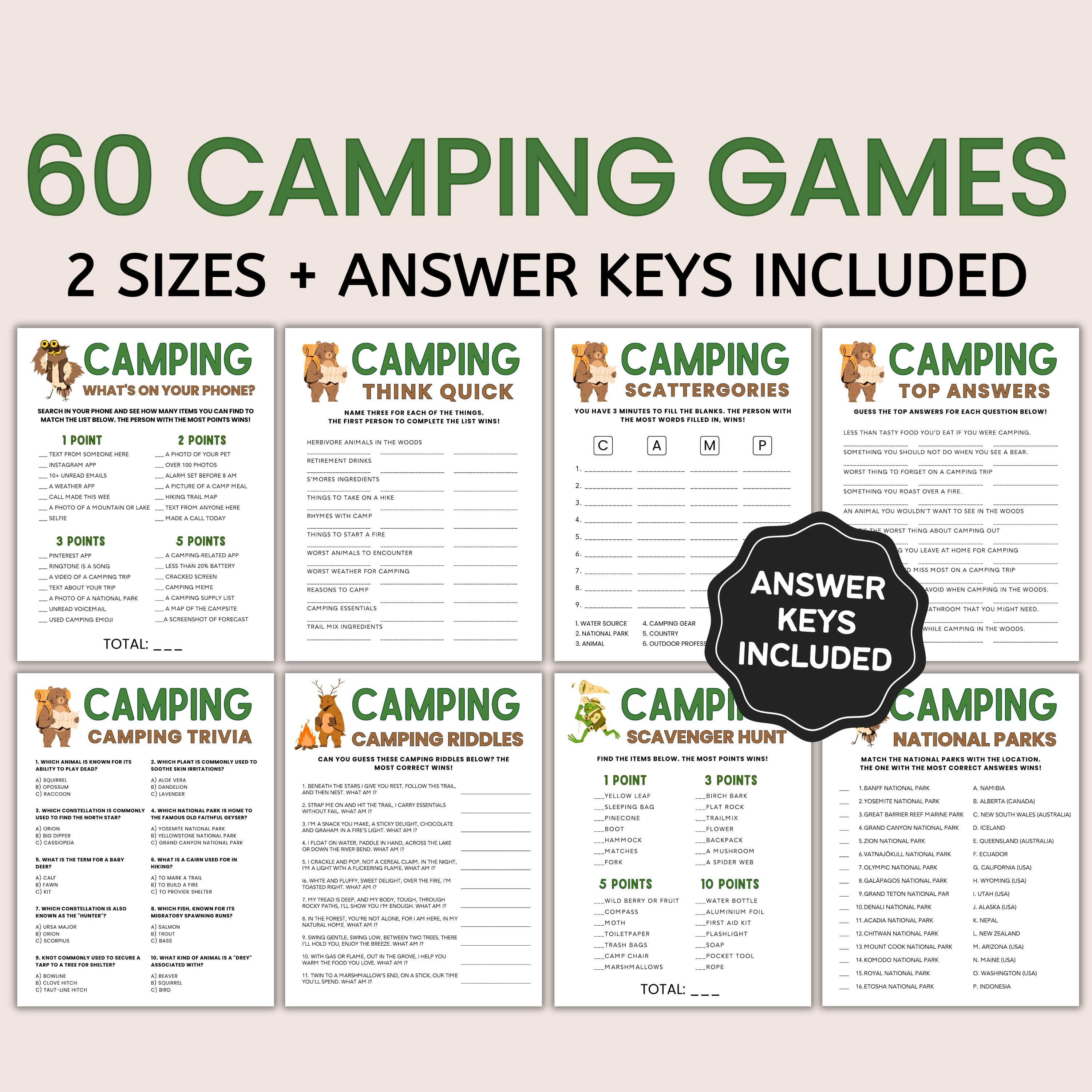 Camping Games Bundle: 60 Printable Activities (PDF) - Etsy