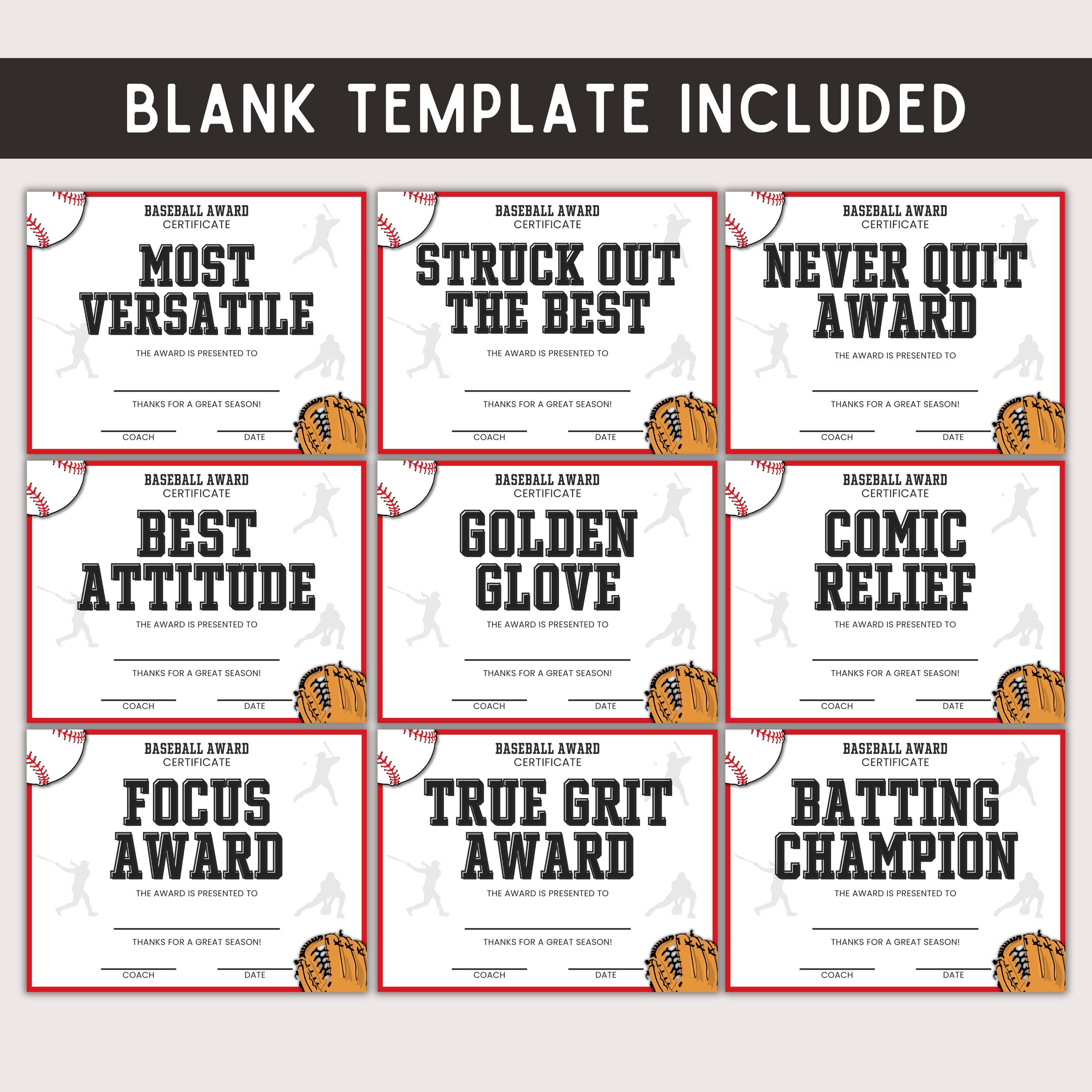 175 Editable Baseball Award Certificates, Baseball Team Awards, End of ...