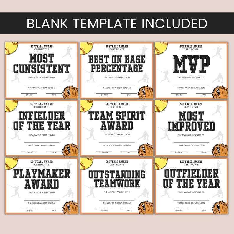 Editable Softball Award Certificates, Softball Team Awards, End of ...