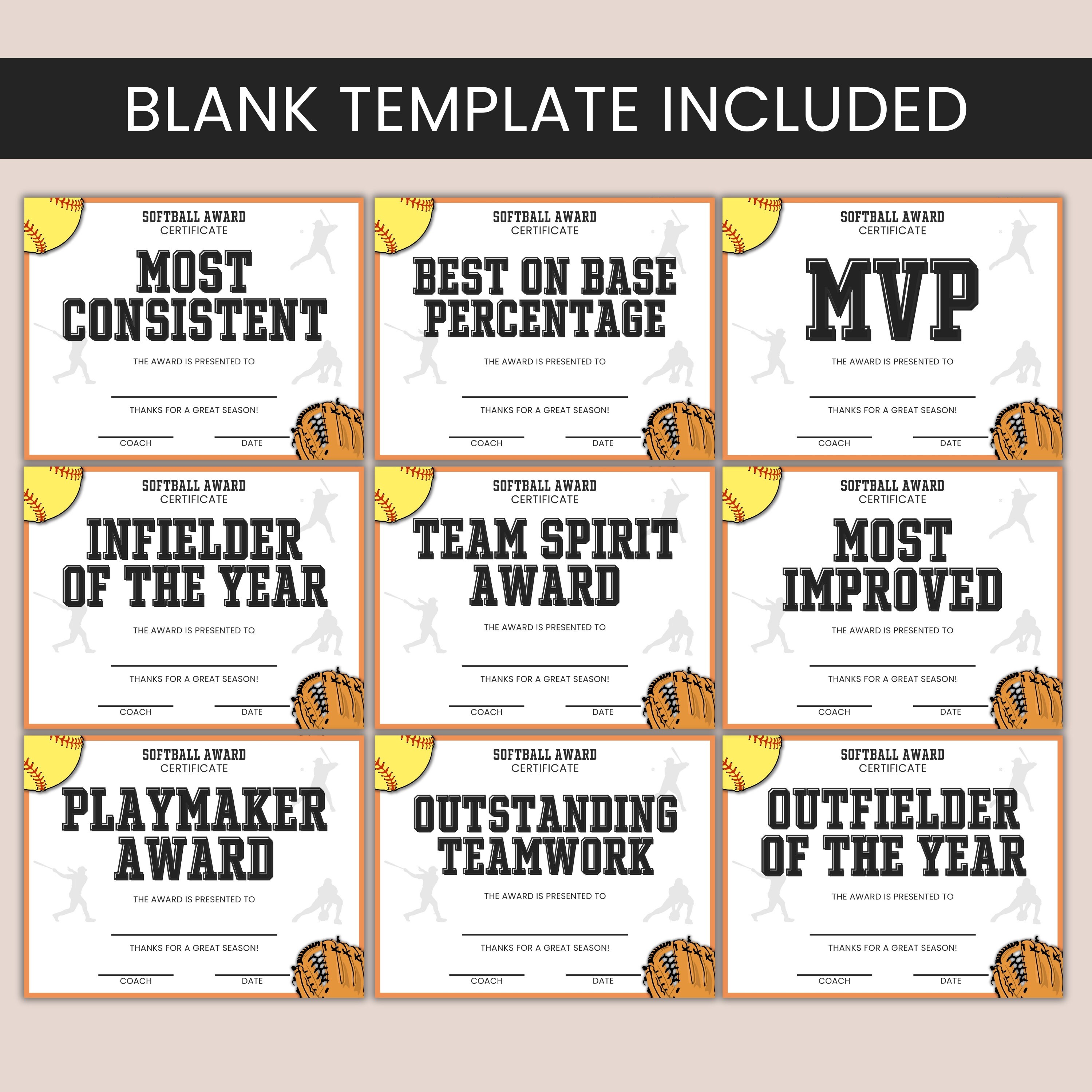 Editable Softball Award Certificates, Softball Team Awards, End of ...