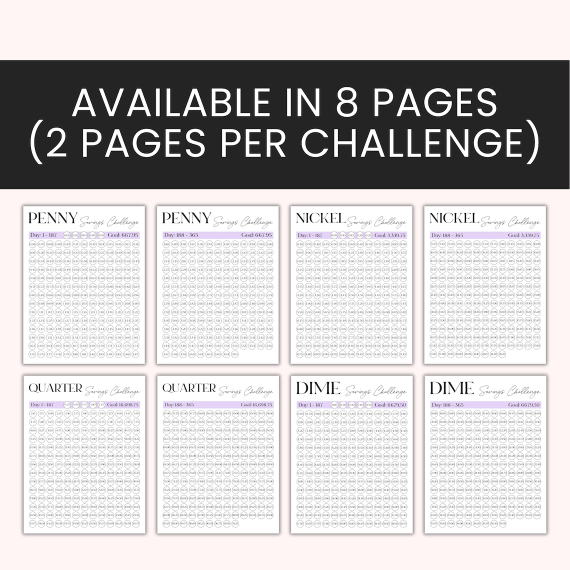 Coin Savings Challenge Bundle: Penny, Nickel, Dime, Quarter (PDF) - Etsy