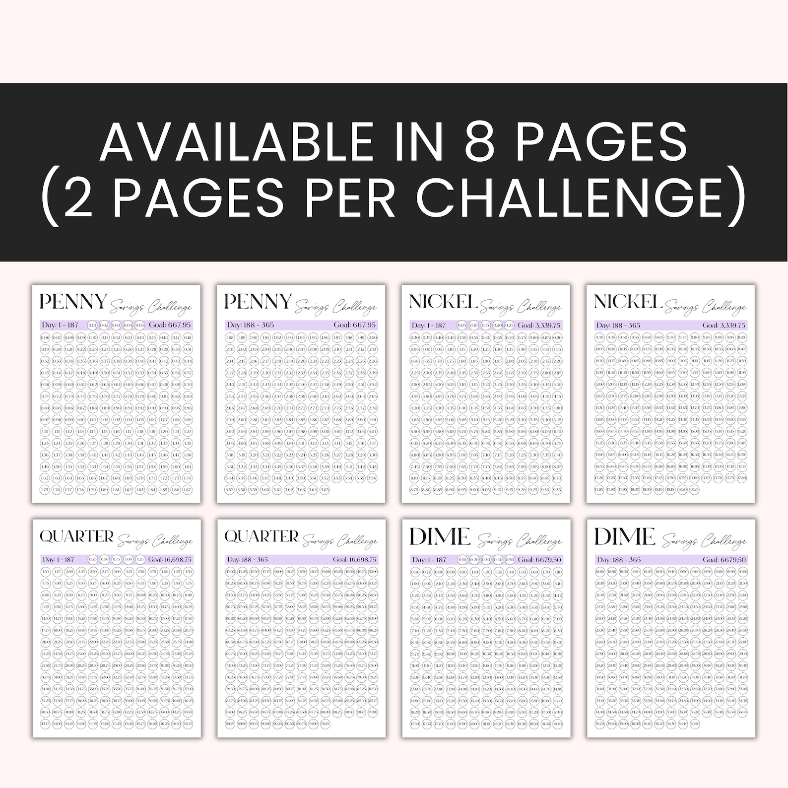 Coin Savings Challenge Bundle: Penny, Nickel, Dime, Quarter (PDF) - Etsy