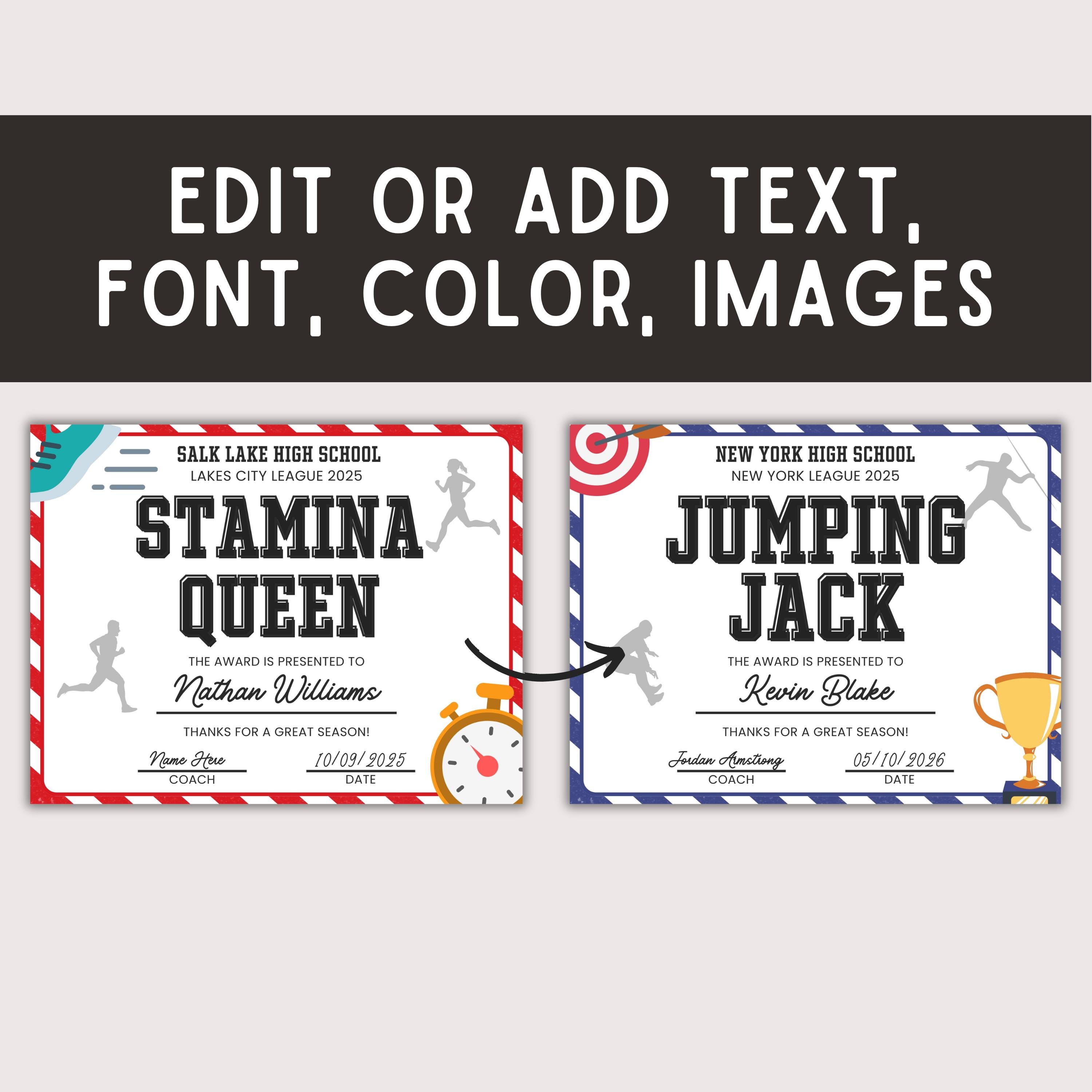 Editable Track and Field Award Certificates: 250 Team Awards (CANVA) - Etsy