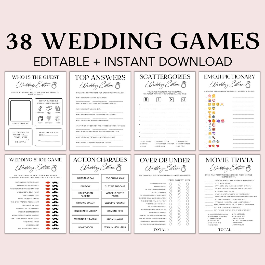 Editable Wedding Games Bundle, Wedding Table Activity, Wedding Games ...