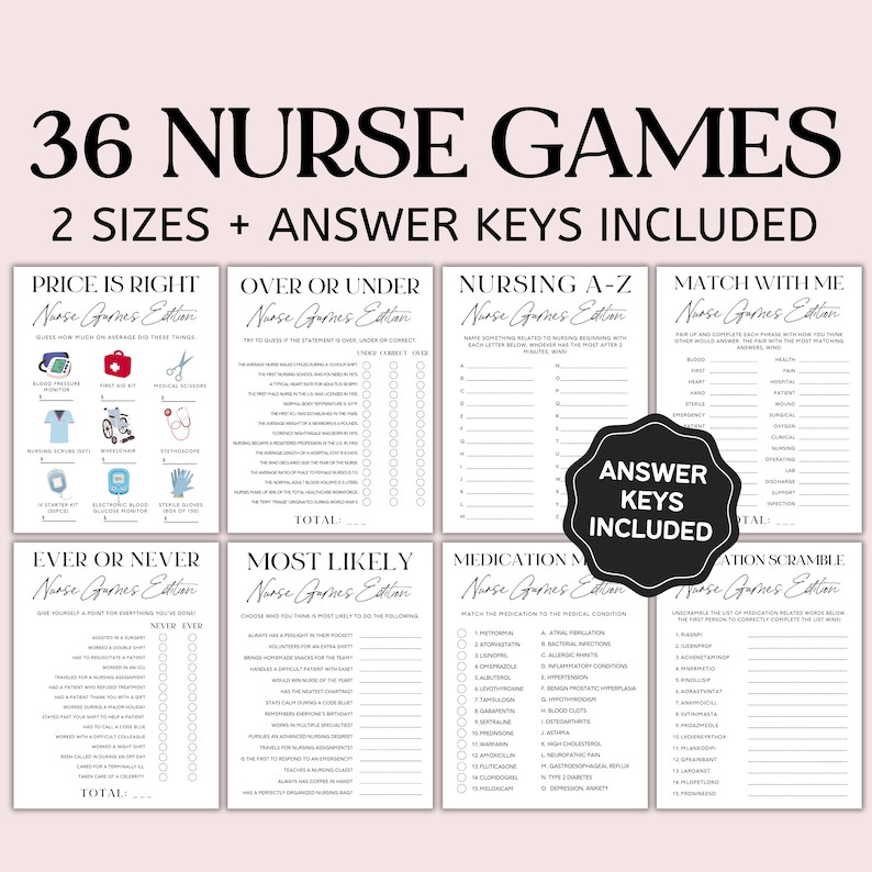 Editable Nurse Party Games Bundle, Nurse Week, Nurse Student, Nurse ...