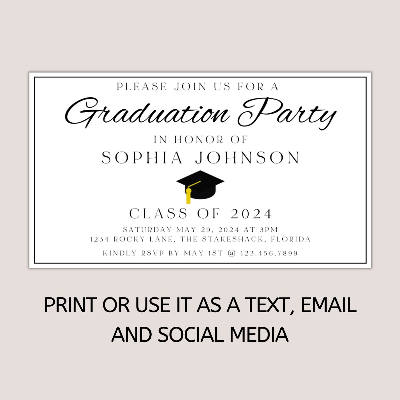 Graduation Party Details Card: Invitation Insert Template (digital ...
