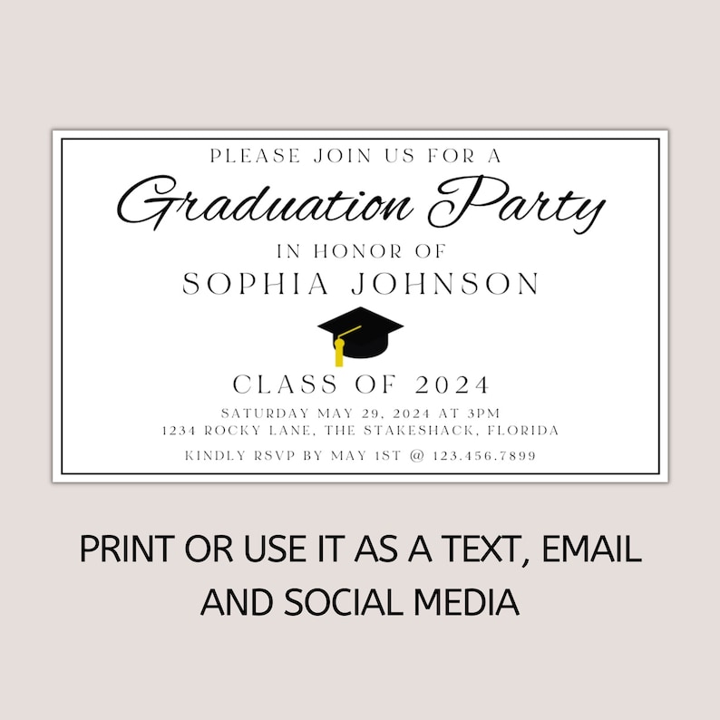 Graduation Party Details Card: Invitation Insert Template (digital ...
