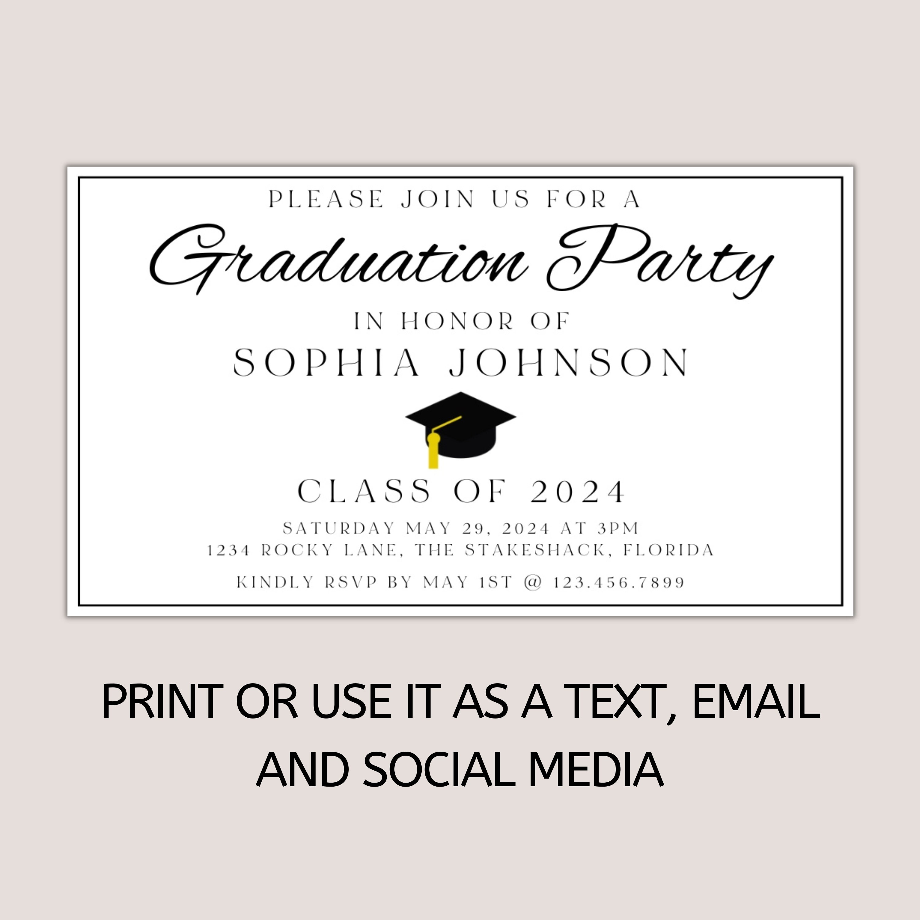 Graduation Party Details Card, Invitation Insert Template, Graduation ...