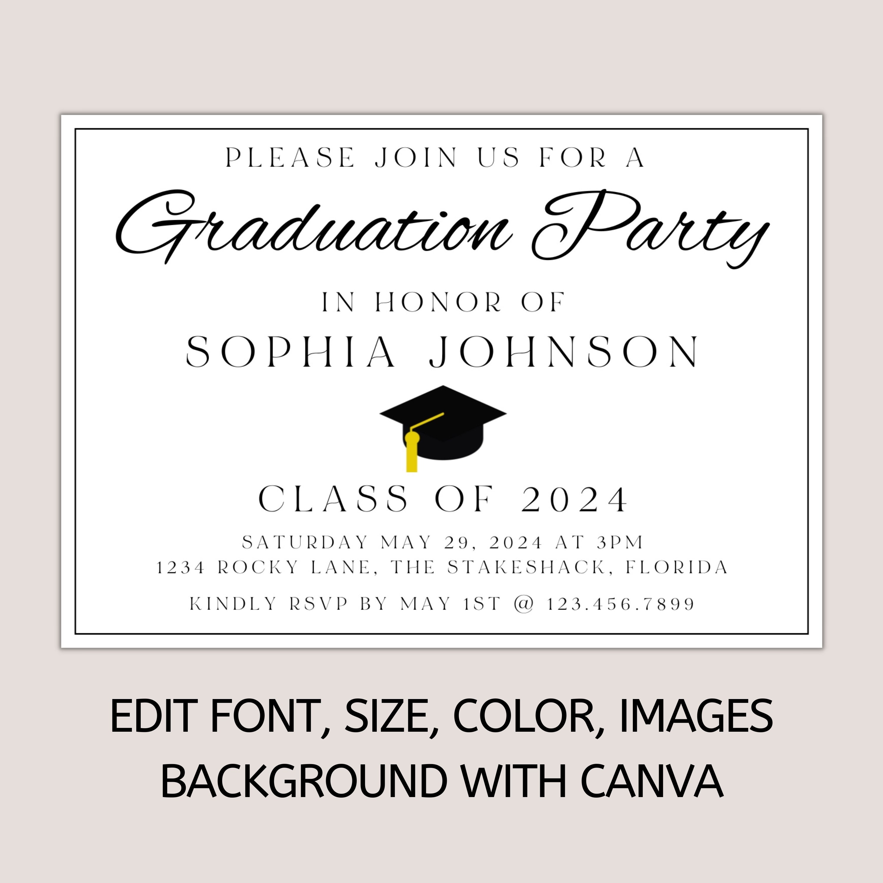 Graduation Party Details Card, Invitation Insert Template, Graduation ...