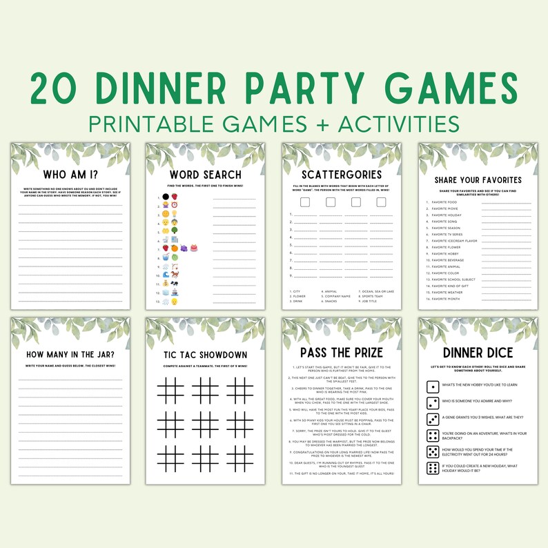 Dinner Party Games Printable Dinner Party Games Dinner Etsy