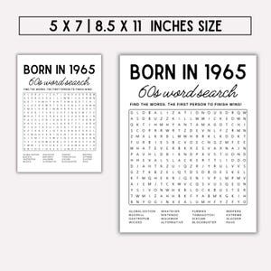 60th Birthday Party Games Bundle, Born in 1965, 1965 Birthday Games ...