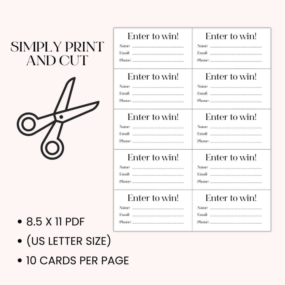 Raffle Ticket Form, Printable Enter to Win Ticket, Drawing Slips - Etsy