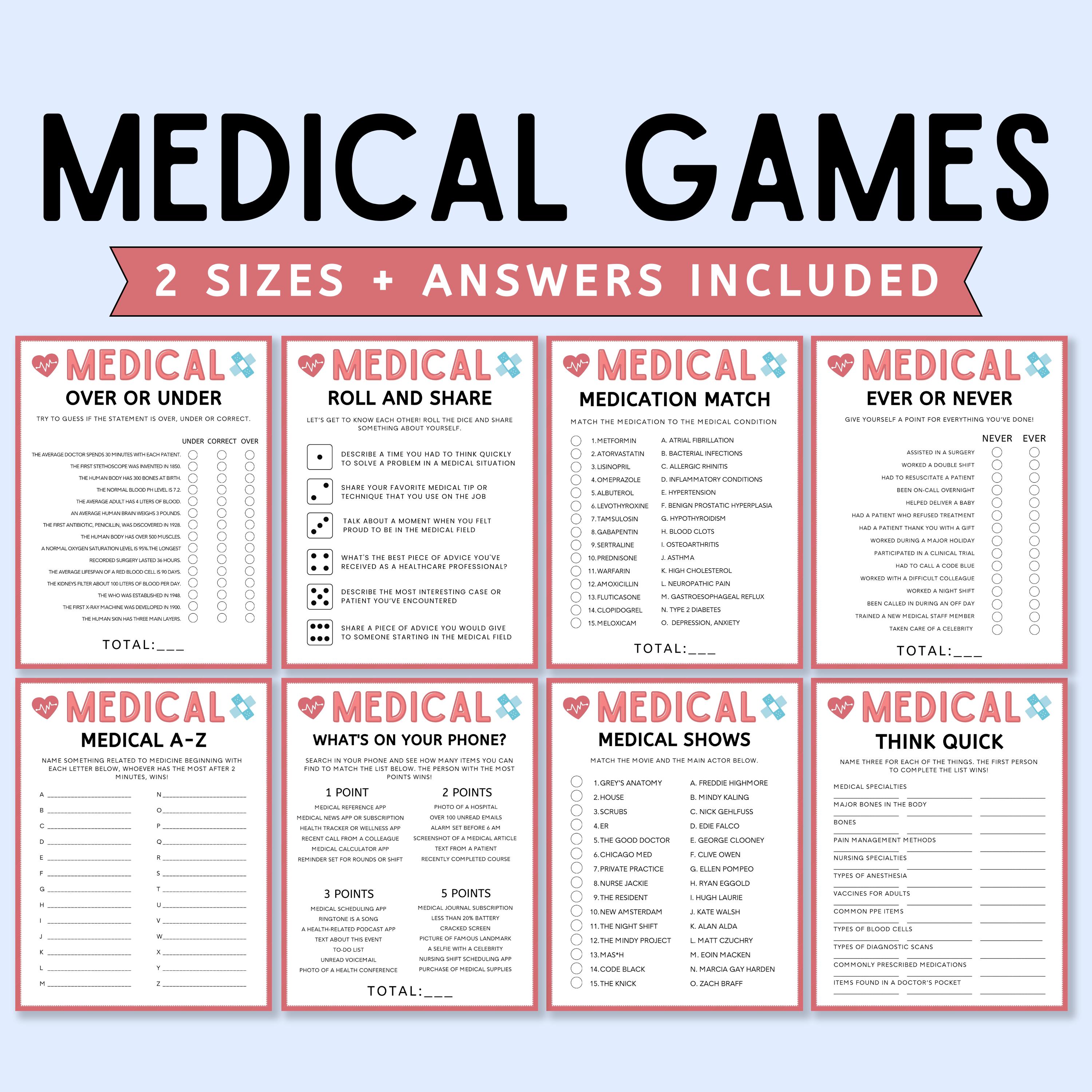 Editable Medical Games Bundle: 45 Printable Party Games (CANVA) - Etsy