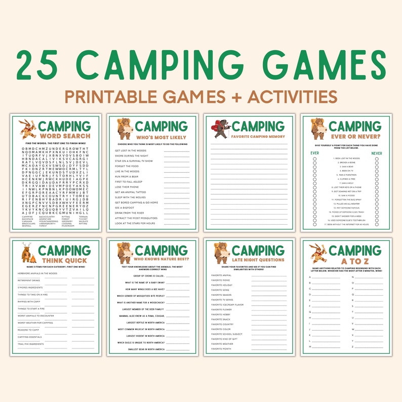 Camping Games Bundle, Camping Games Kids Adults, Campfire Games ...